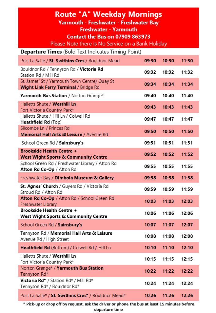 FYT Bus, Freshwater, Yarmouth & Totland Bus Service » Route A