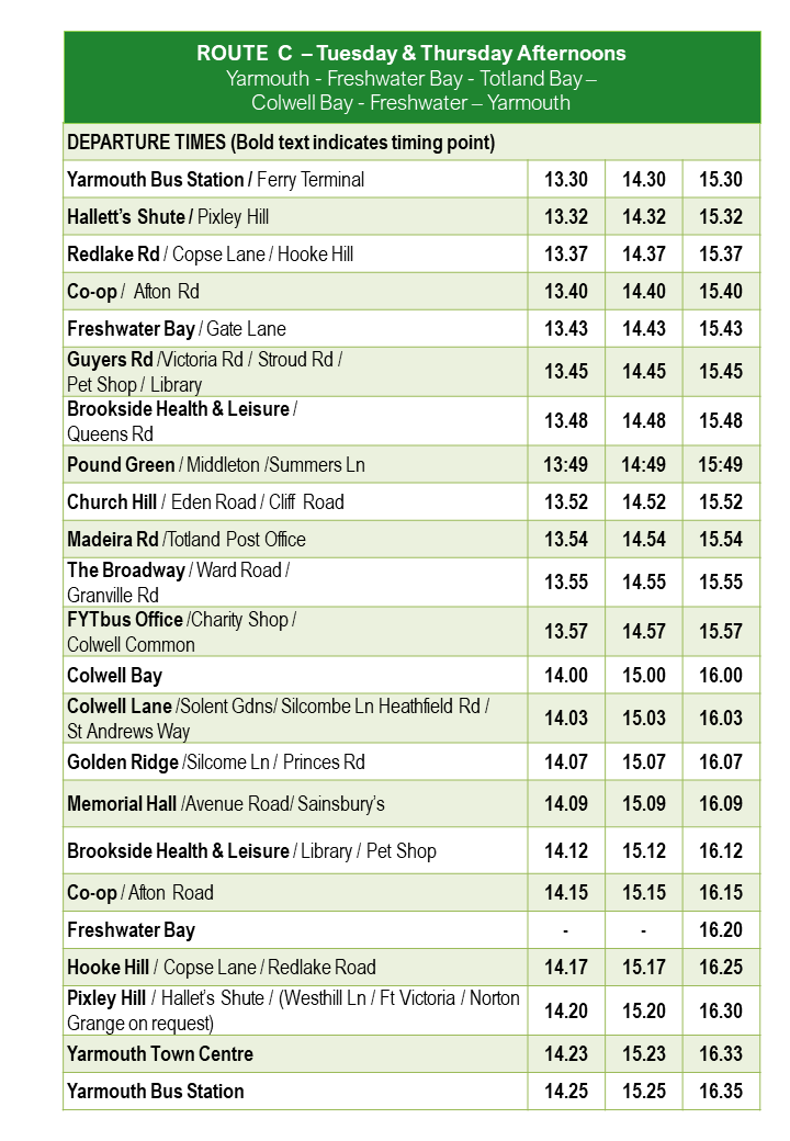 FYT Bus, Freshwater, Yarmouth & Totland Bus Service » Route C