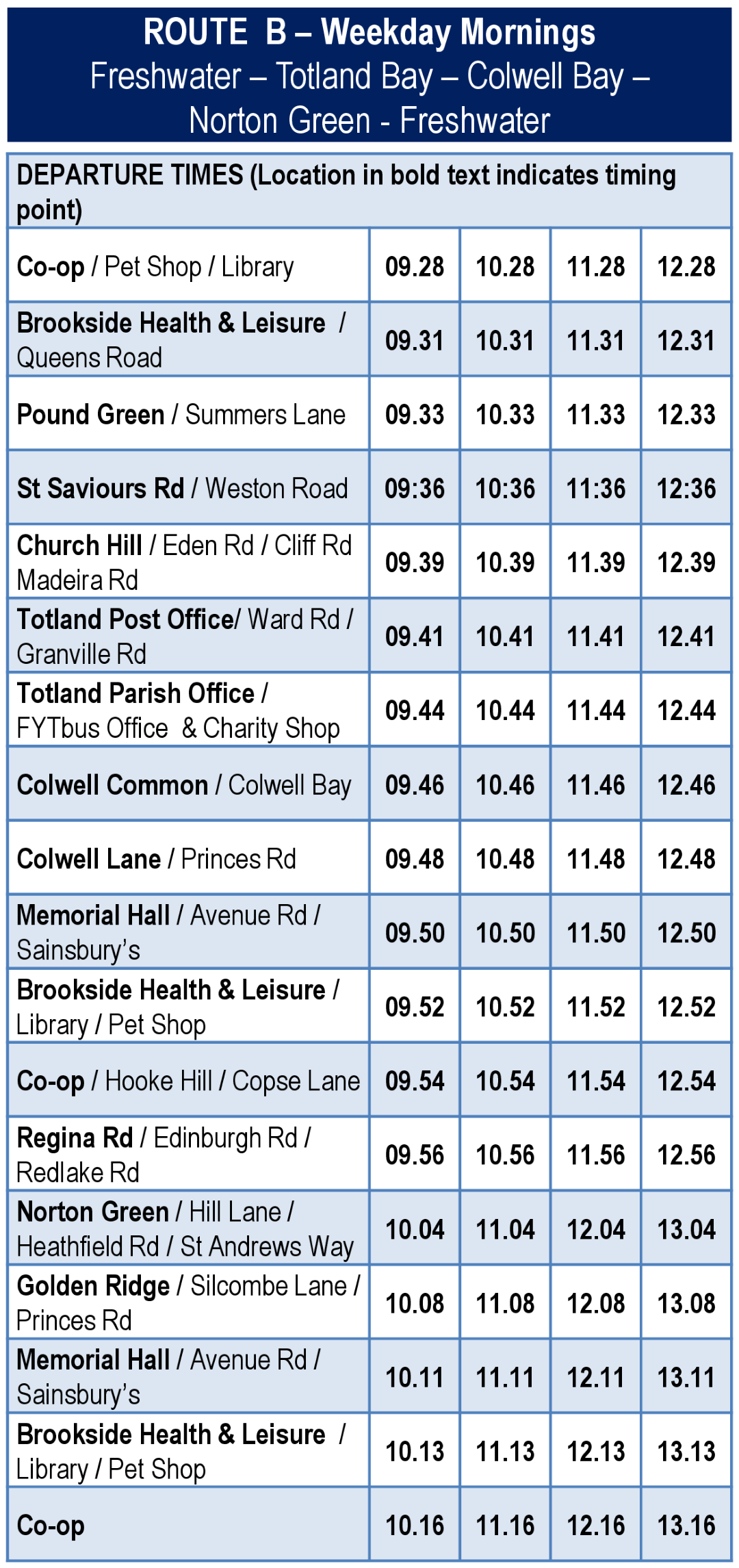 FYT Bus, Freshwater, Yarmouth & Totland Bus Service » Route B