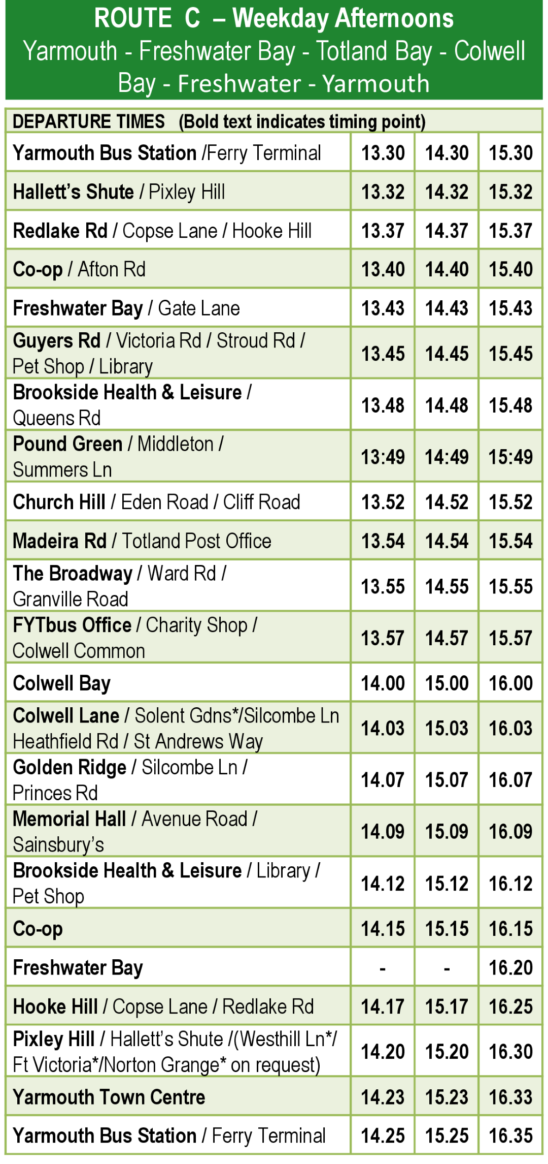 FYT Bus, Freshwater, Yarmouth & Totland Bus Service » Route C